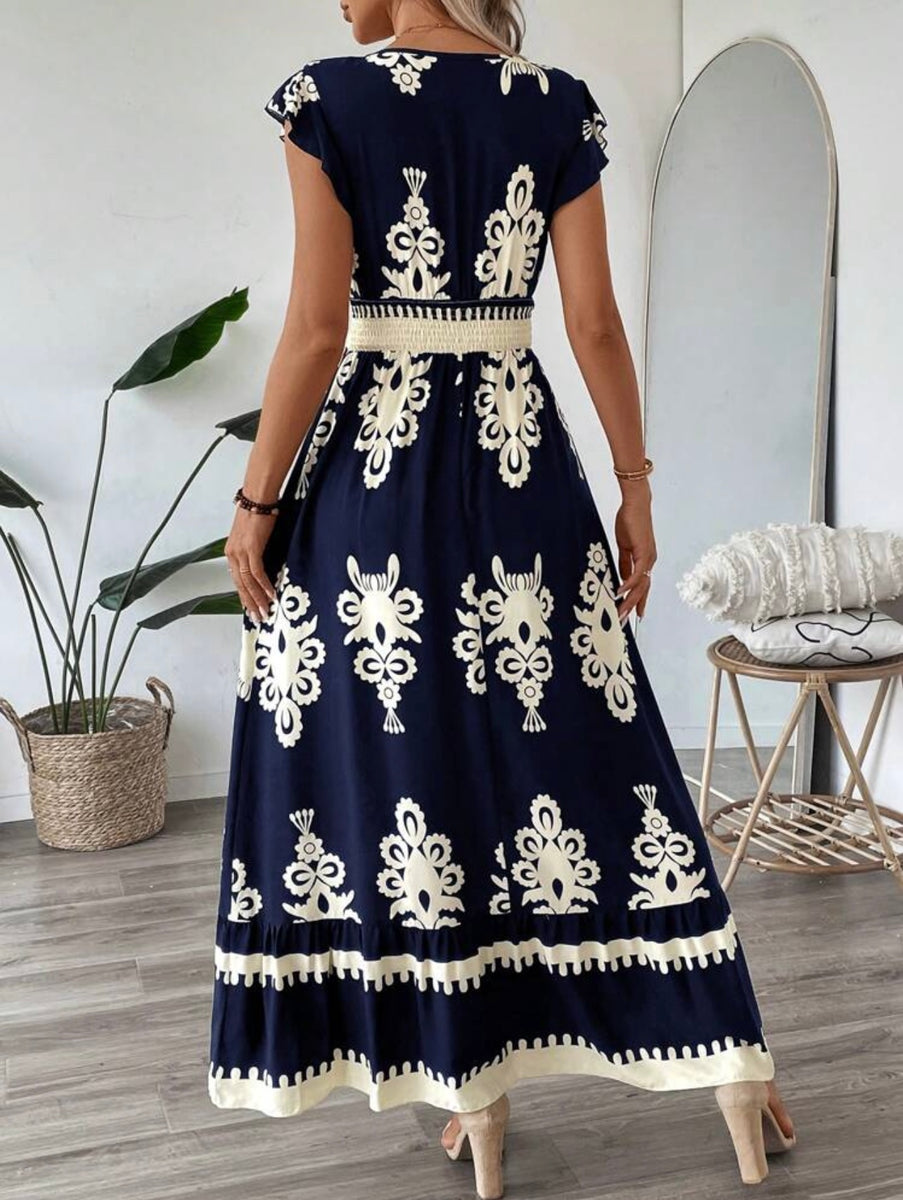 Damask Maxi Dress - Navy – Logtown Estate